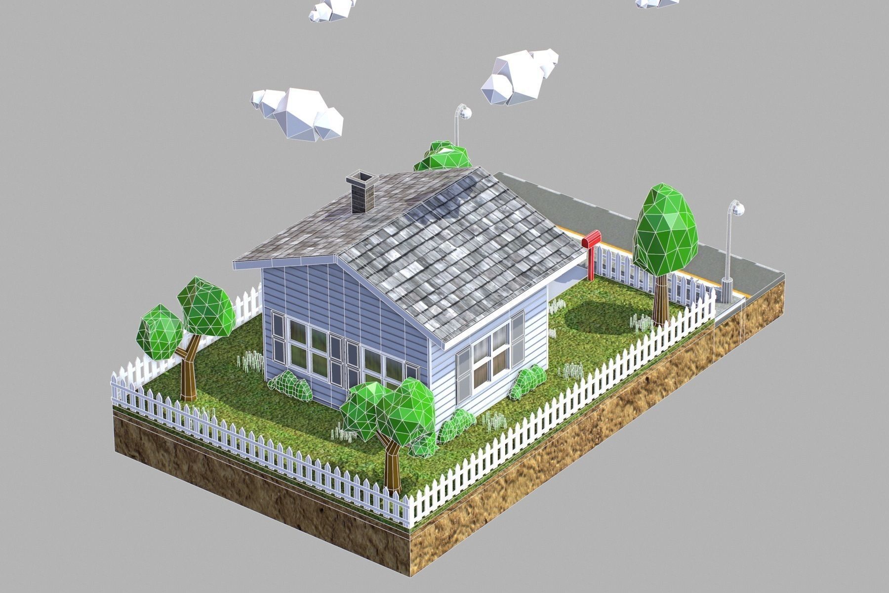 3D model Low Poly House with fence VR / AR / low-poly | CGTrader