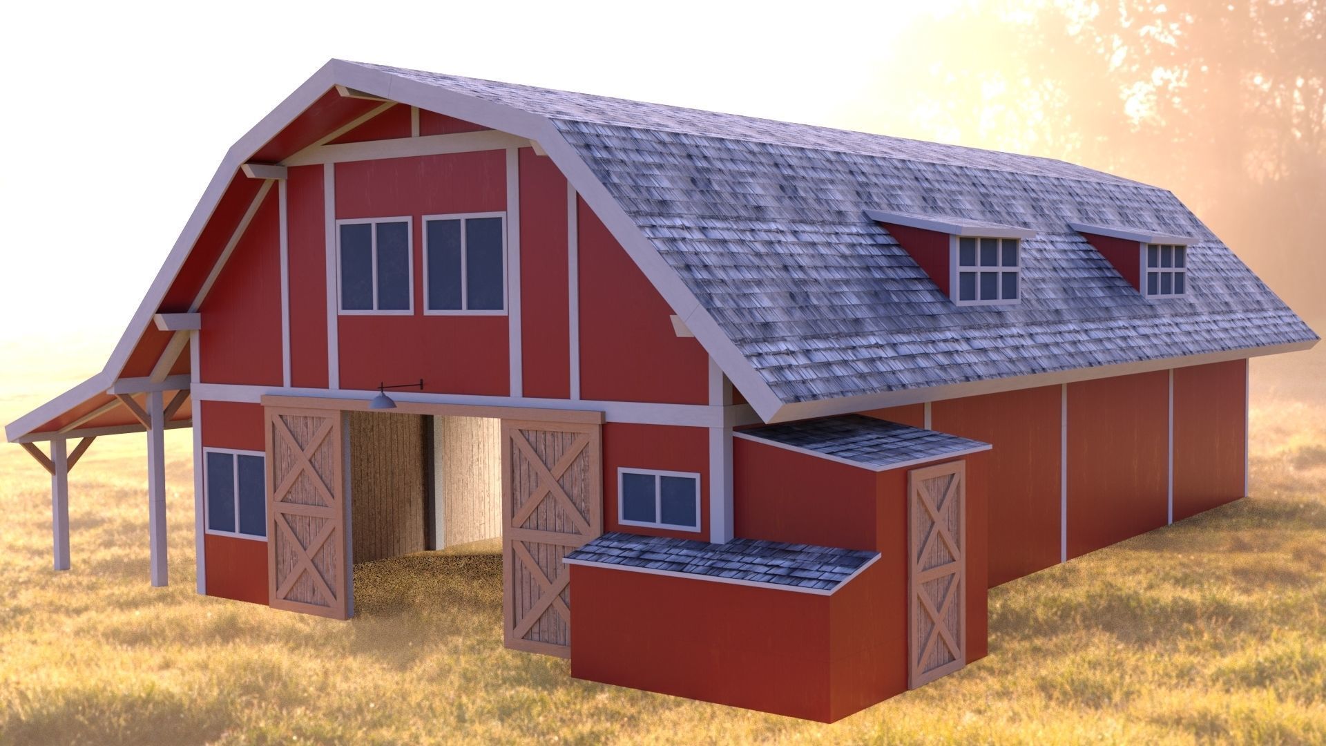 3D model The Barn with doors and windows VR / AR / low-poly | CGTrader