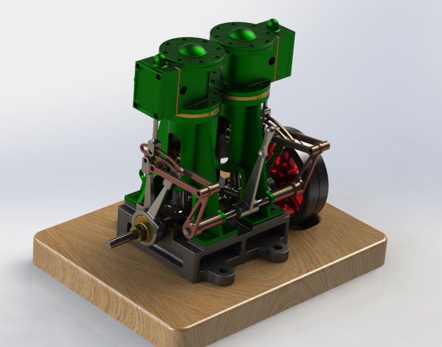 VERTICAL TWIN STEAM ENGINE - WITH REVERSE GEAR 3D model animated rigged ...