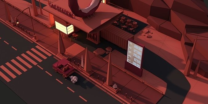 3D model Low poly 3d modular location - gas station VR / AR / low-poly ...