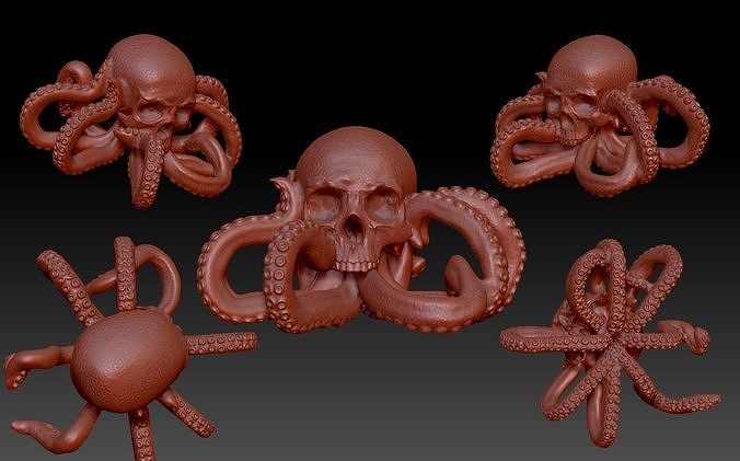 Octo-Skull four octopus skulls and octopus tentacles 3D model 3D ...
