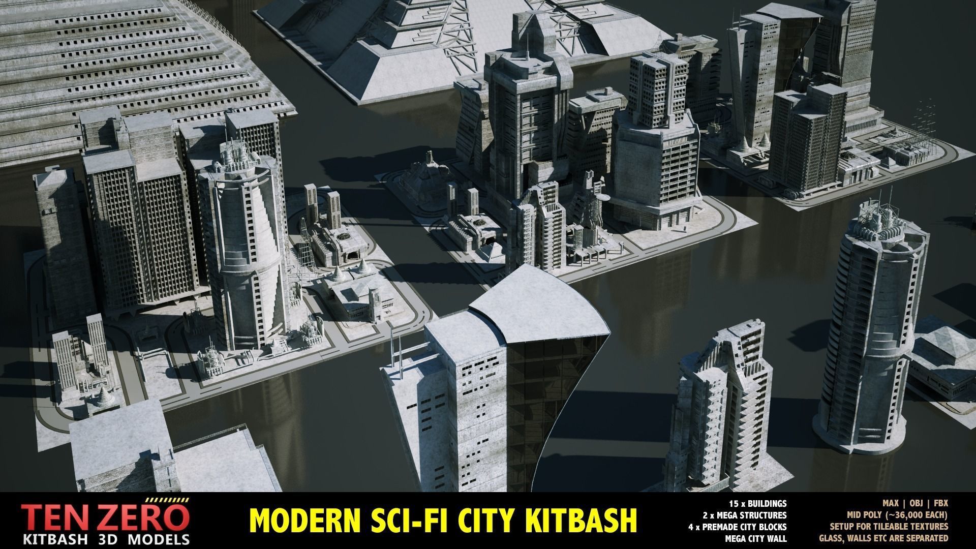 MEGA SCI-FI BUILDINGS KITBASH 3D model | CGTrader