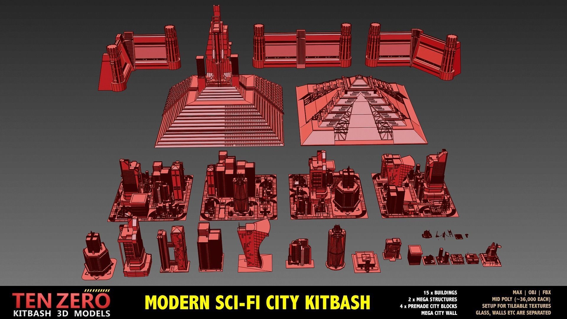 MEGA SCI-FI BUILDINGS KITBASH 3D model | CGTrader