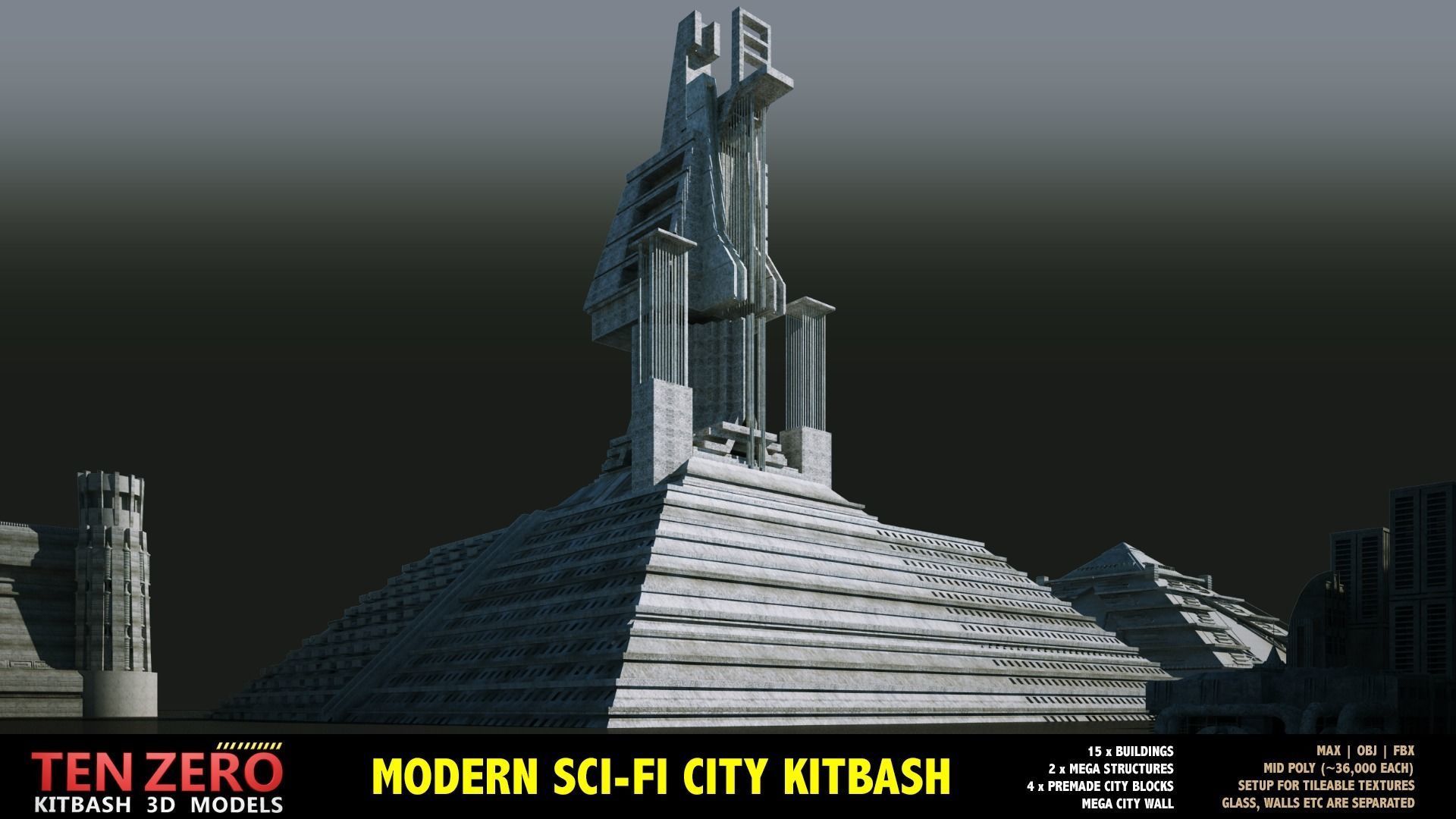MEGA SCI-FI BUILDINGS KITBASH 3D model | CGTrader