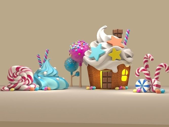3d sweet cake house icecream sugar cute lovely 3D model | CGTrader