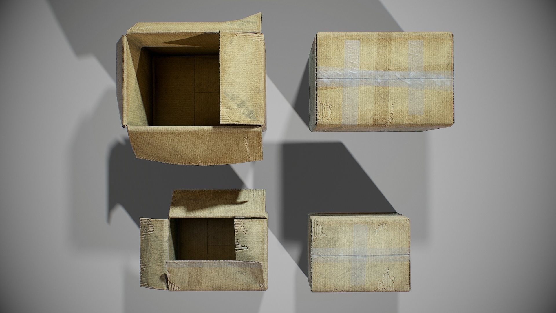 3D model PBR Old Cardboard Boxes Set VR / AR / low-poly | CGTrader