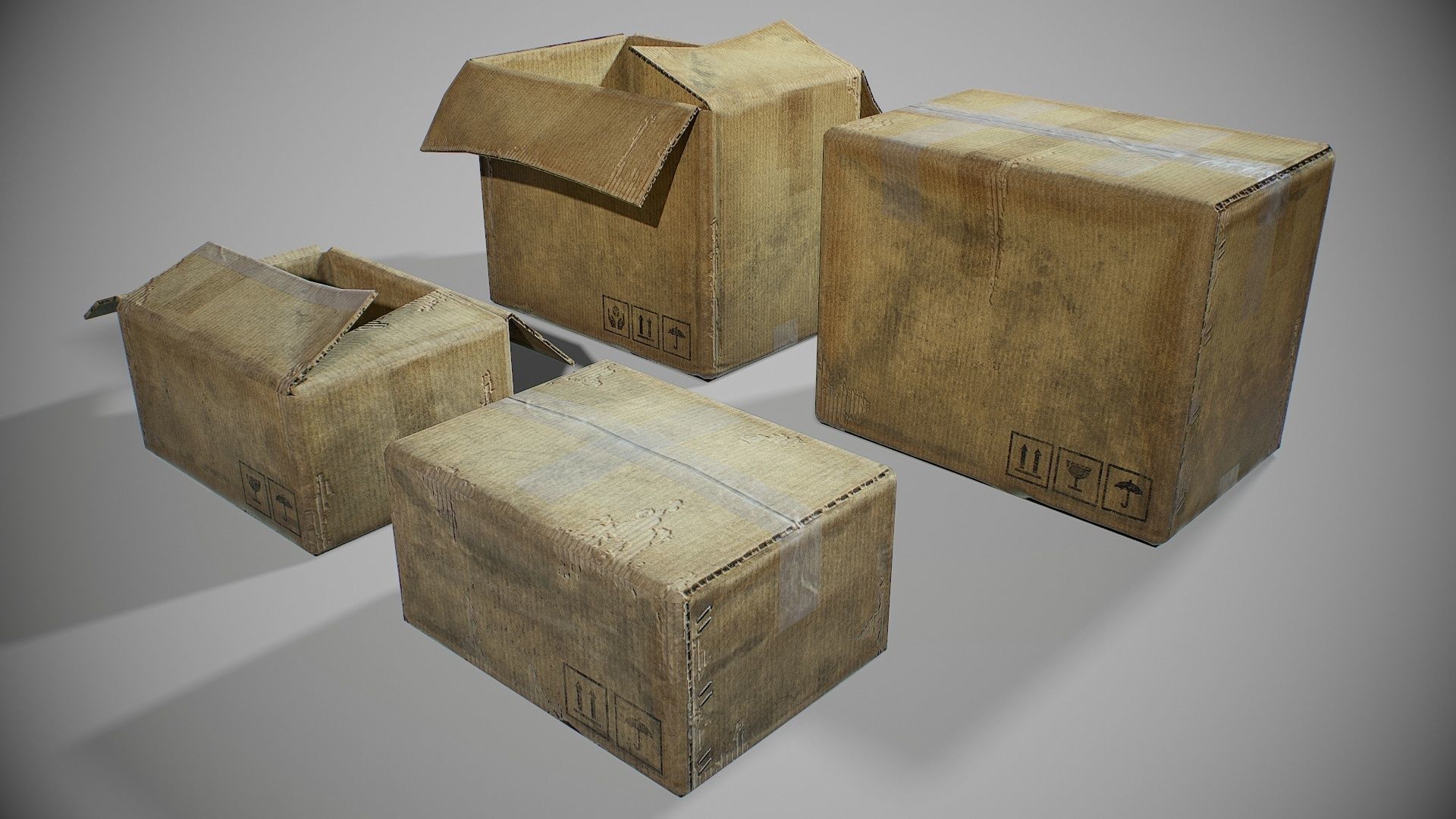 3D model PBR Old Cardboard Boxes Set VR / AR / low-poly | CGTrader