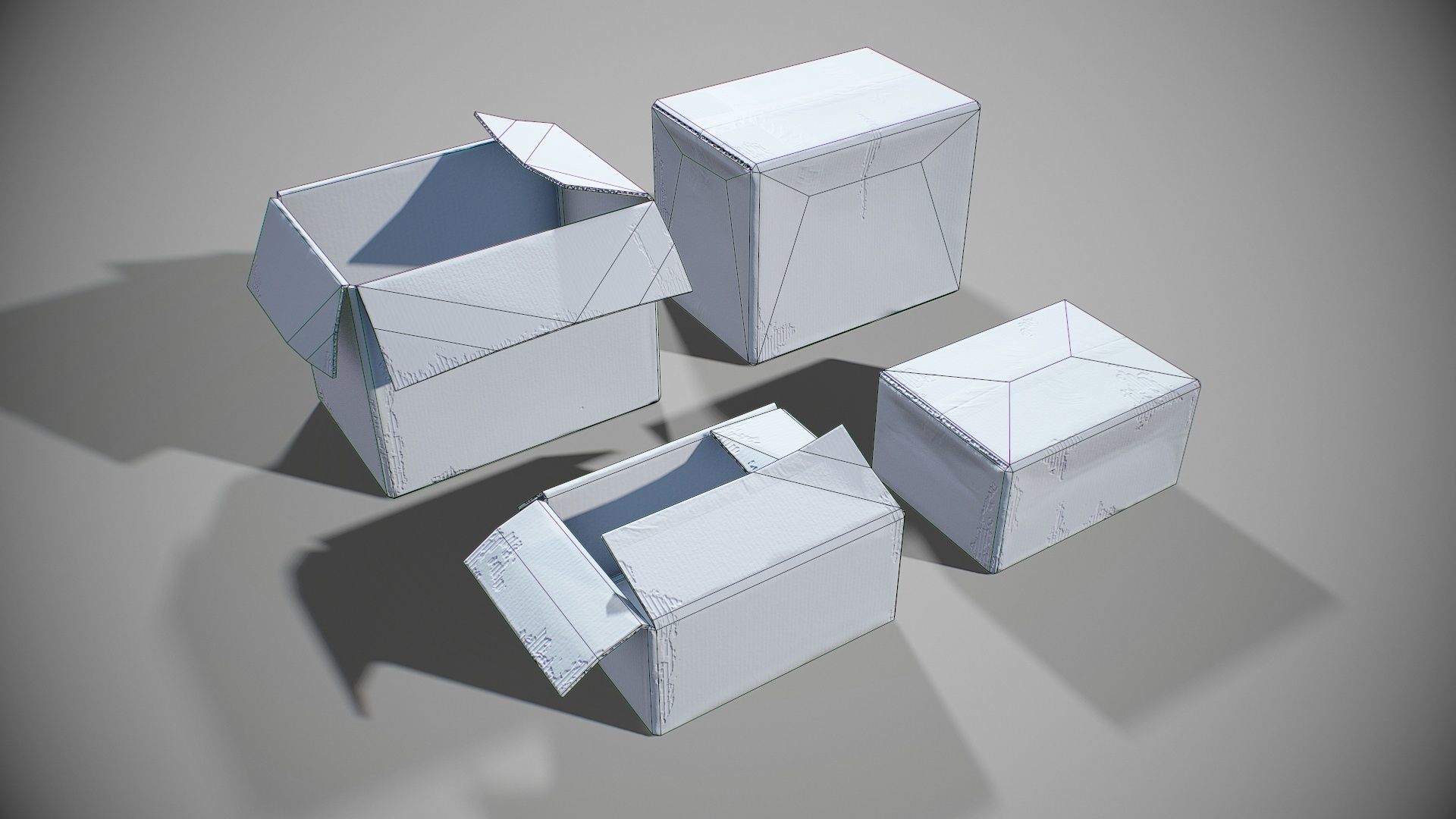3D model PBR Old Cardboard Boxes Set VR / AR / low-poly | CGTrader