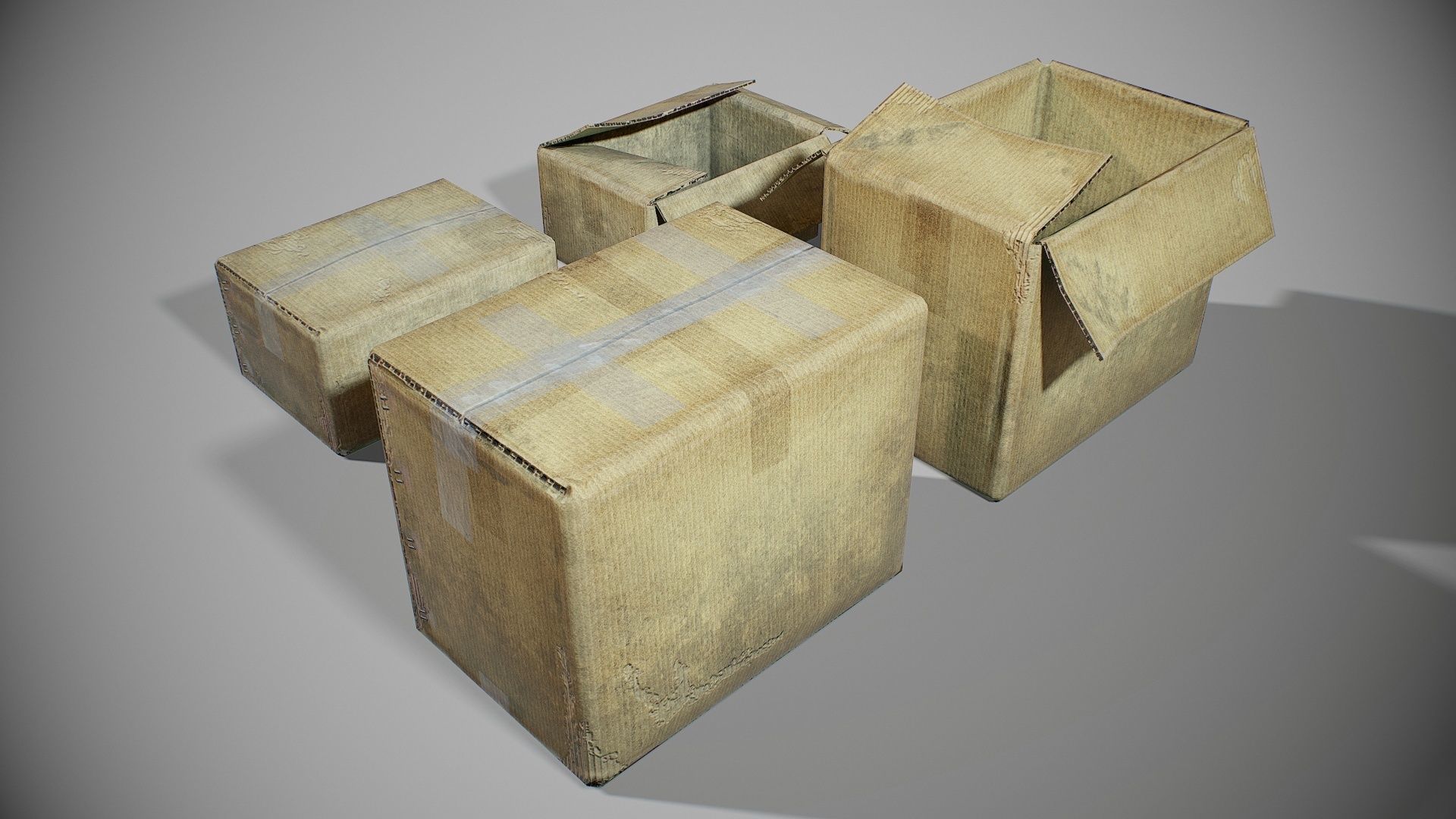 3D model PBR Old Cardboard Boxes Set VR / AR / low-poly | CGTrader