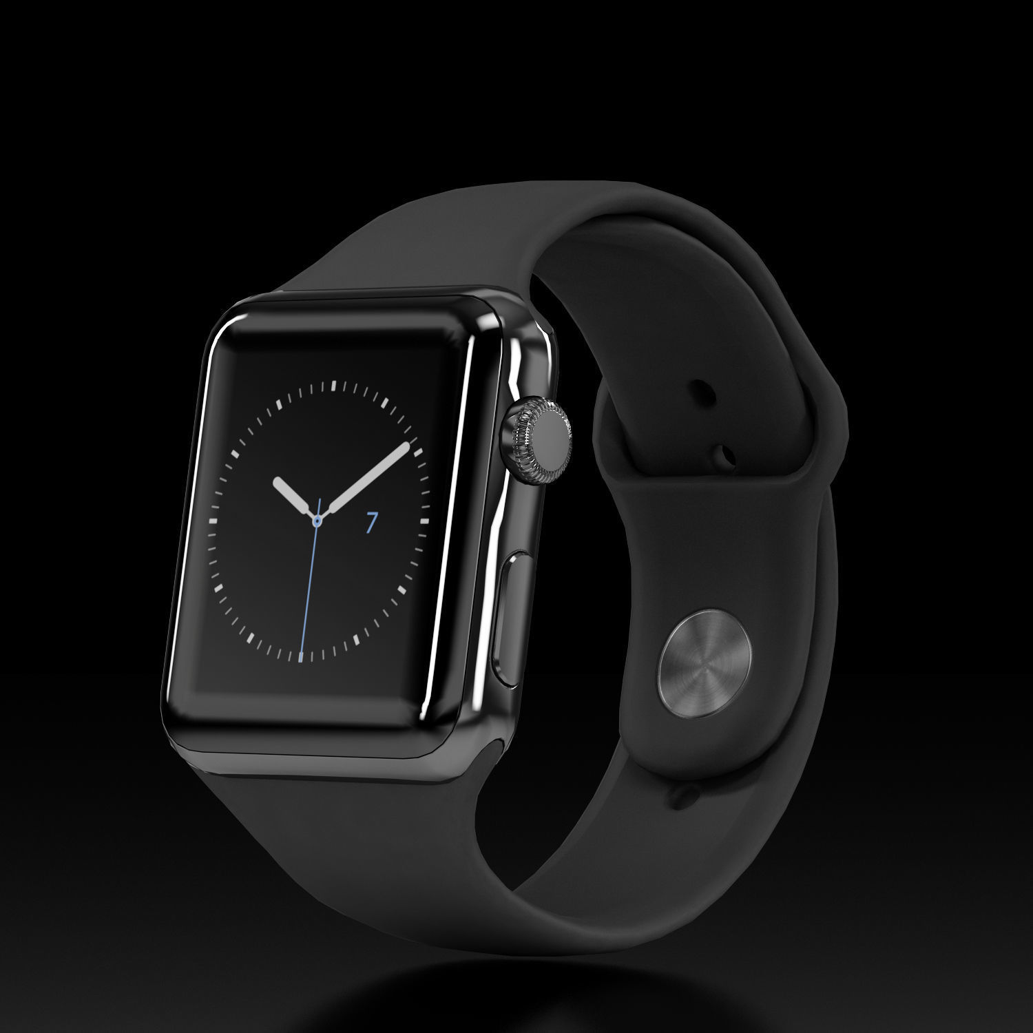 Apple Watch Space Black Stainless Steell Case Black Sport Band 3D model ...