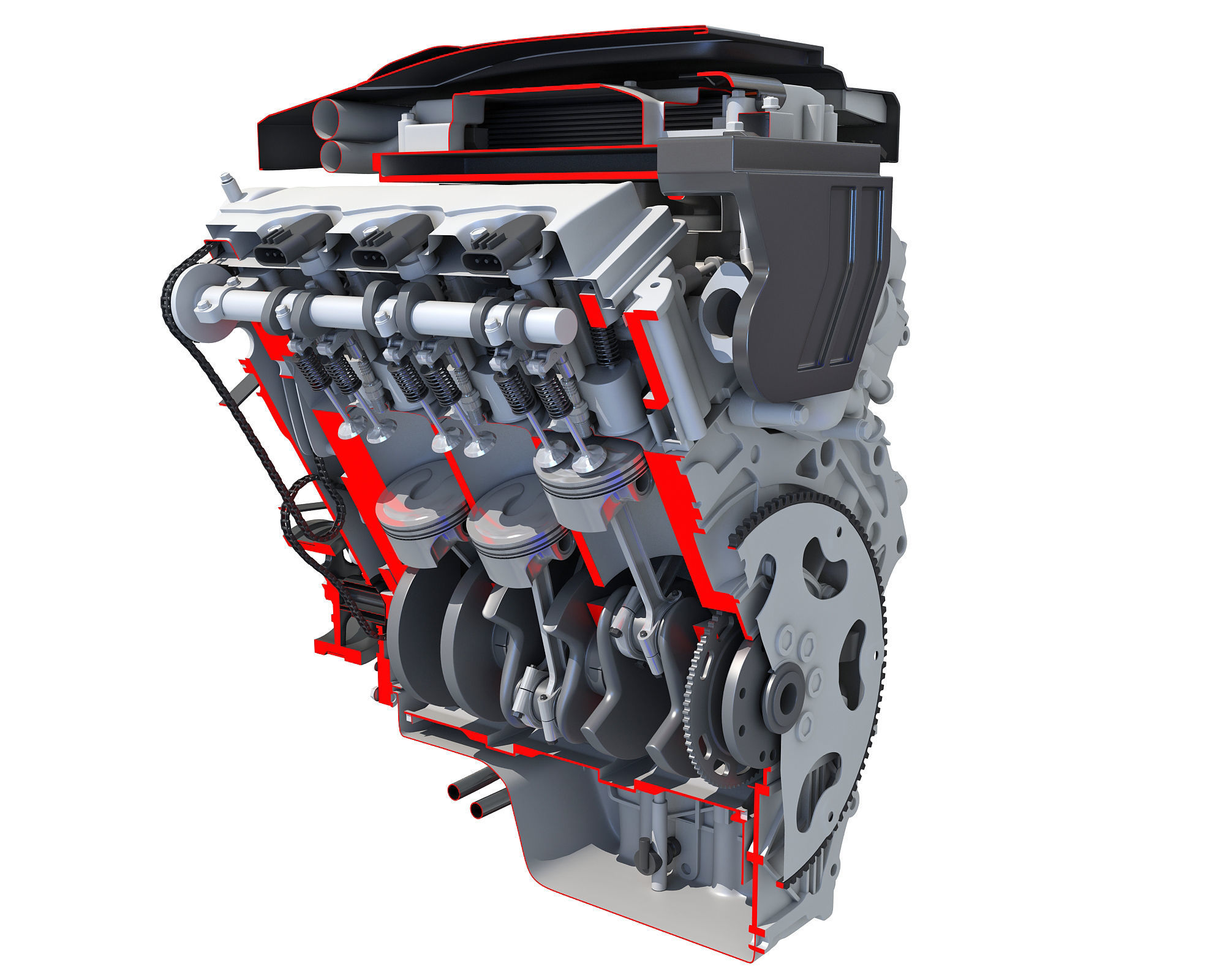 V6 Engine Interior and Cutaway 3D model | CGTrader