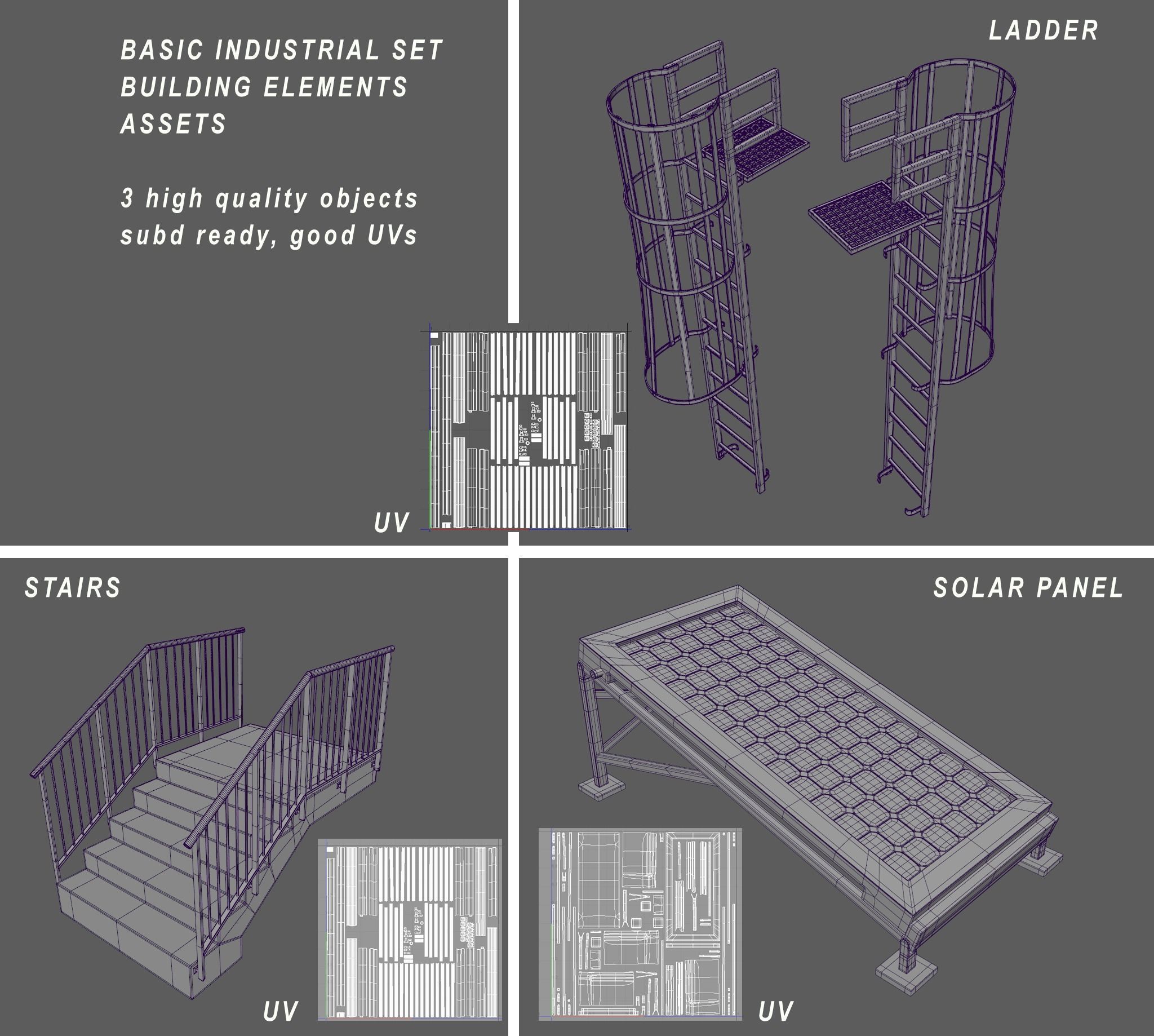 Basic industrial elements set free 3D model | CGTrader