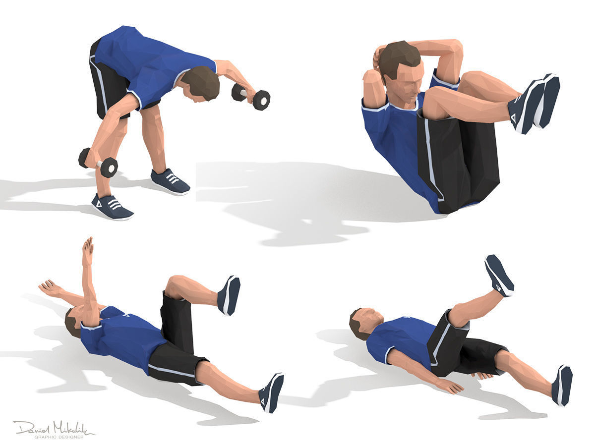 3D model Exercise Animations Bundle Humanoid VR / AR / low-poly rigged ...