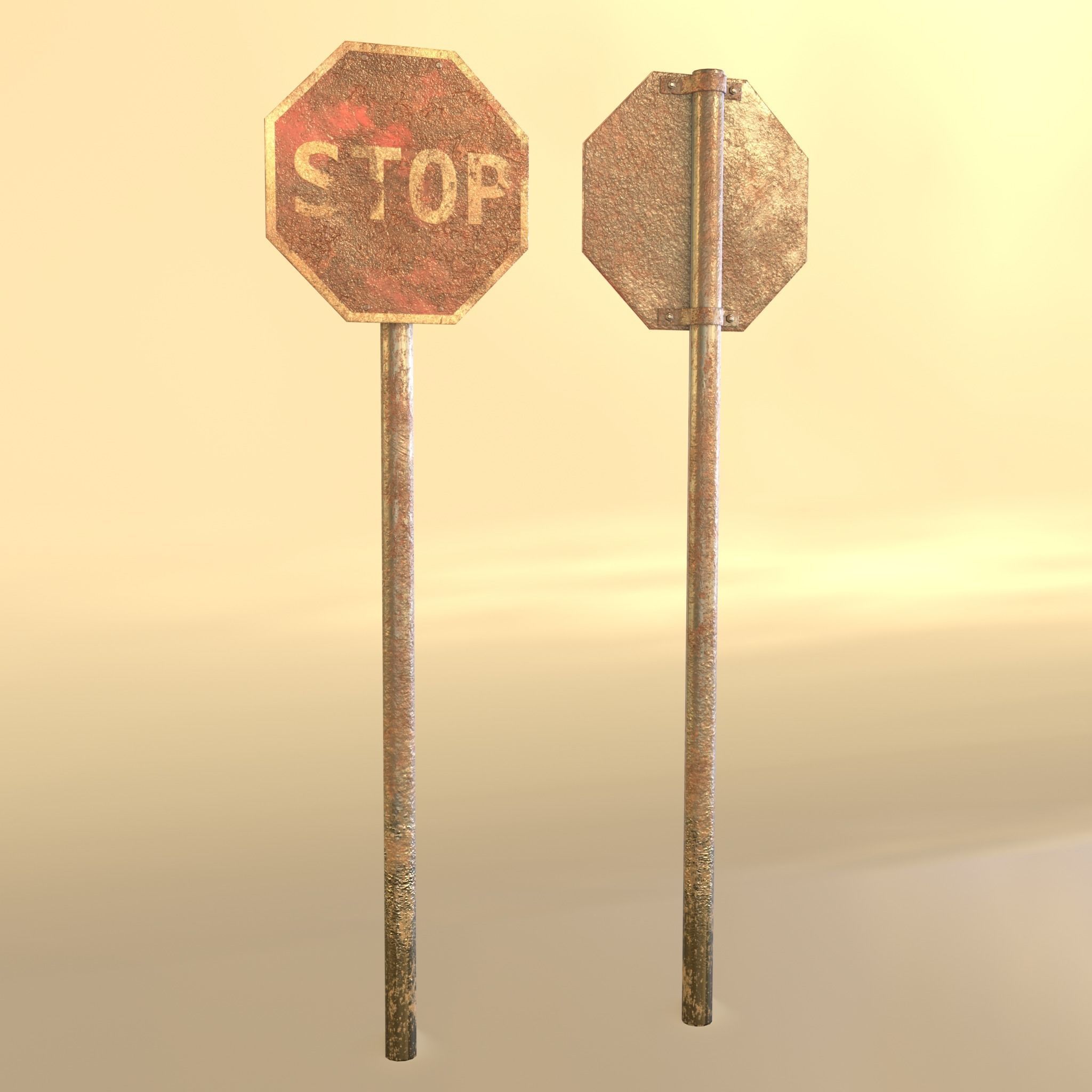 3D model Game-ready Stop sign rusty Unity Unreal Engine VR / AR / low ...