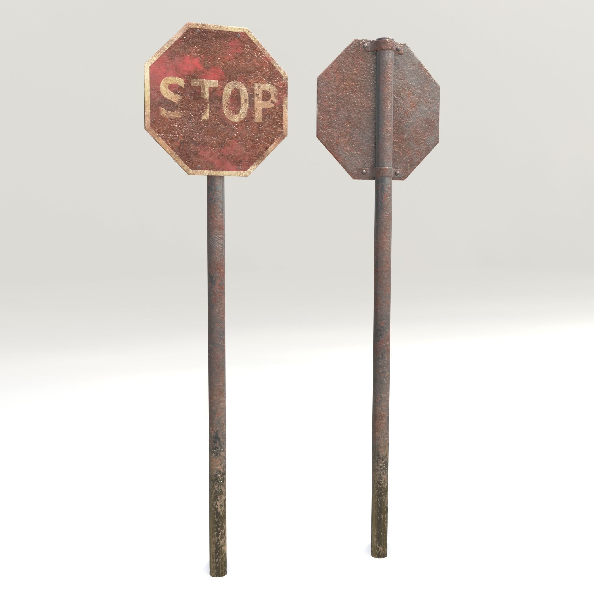 3D model Game-ready Stop sign rusty Unity Unreal Engine VR / AR / low ...