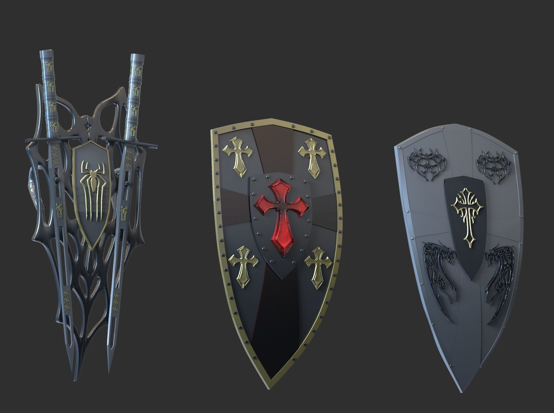 Shield set three different shields 3D model | CGTrader