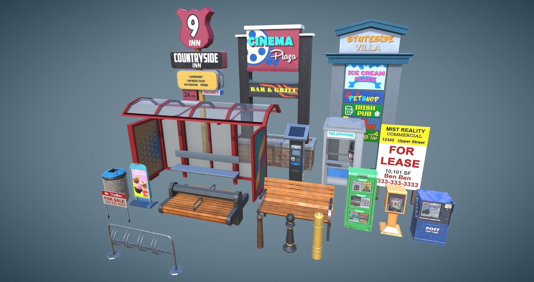 3D model Street Props Set A VR / AR / low-poly | CGTrader