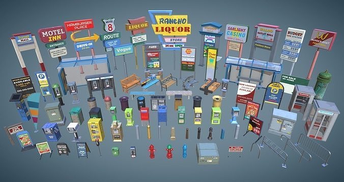 3D model Street Props Set A VR / AR / low-poly | CGTrader