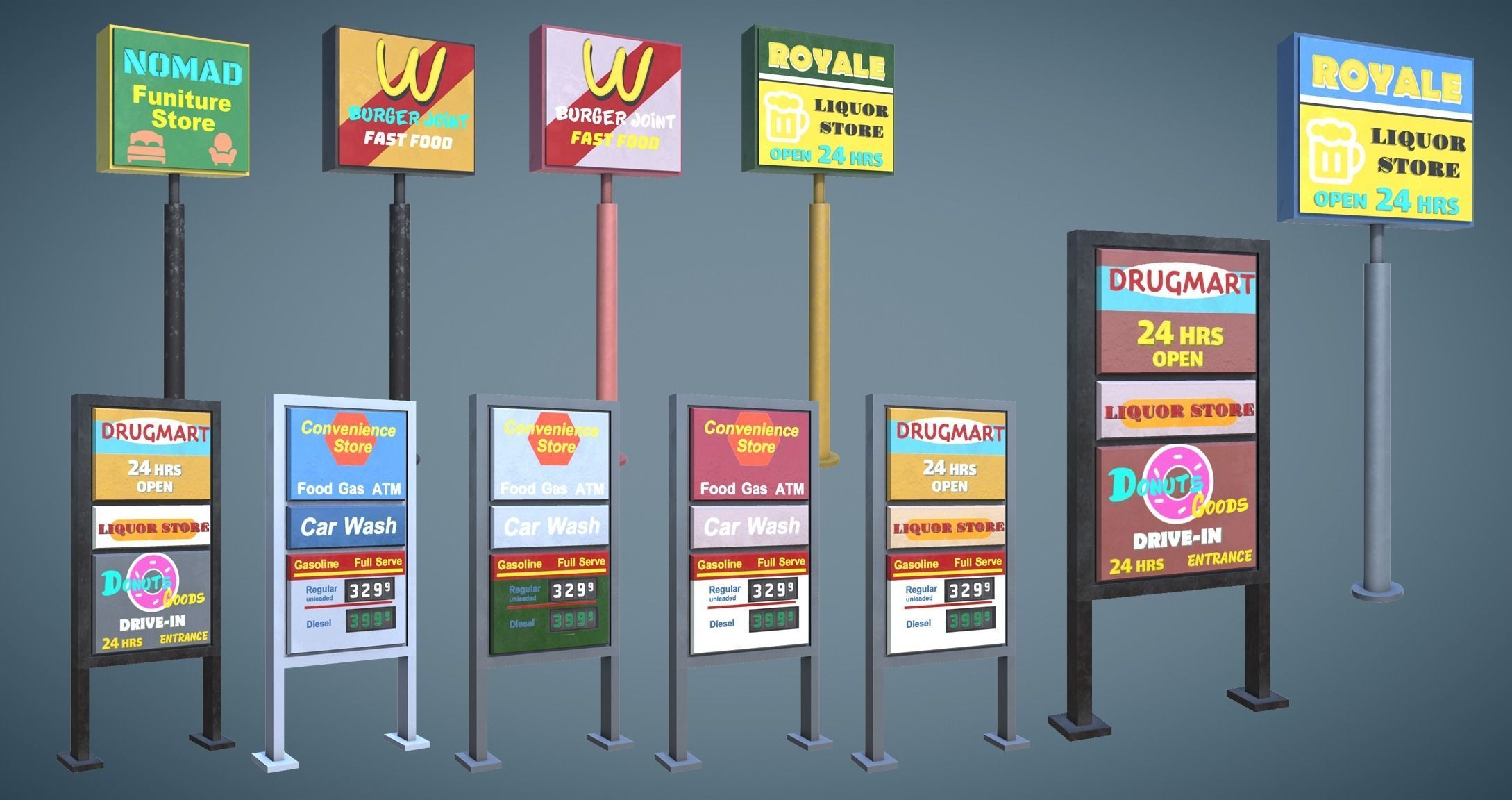 3D model Street Props Set A VR / AR / low-poly | CGTrader