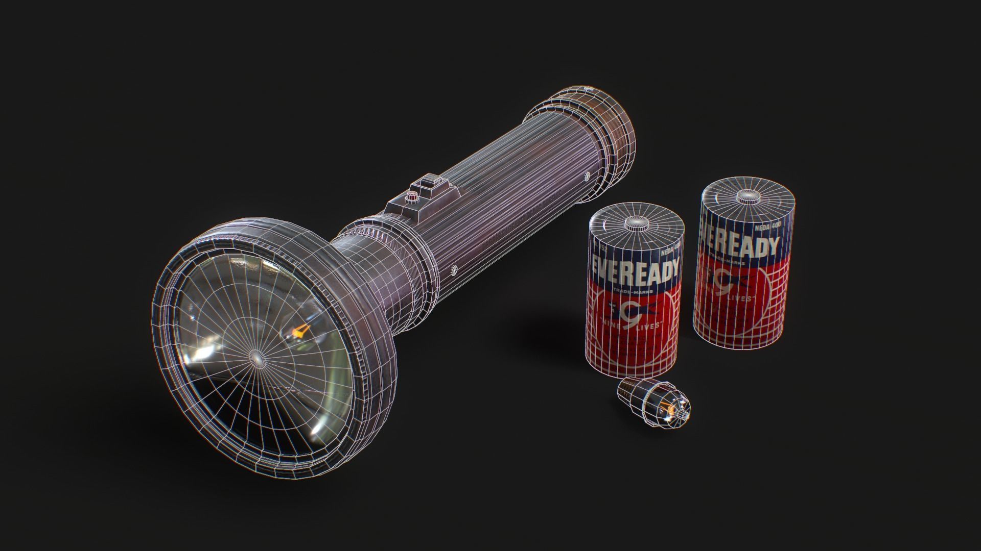 3D model Vintage Police Flashlight with Batteries and Bulb VR / AR ...