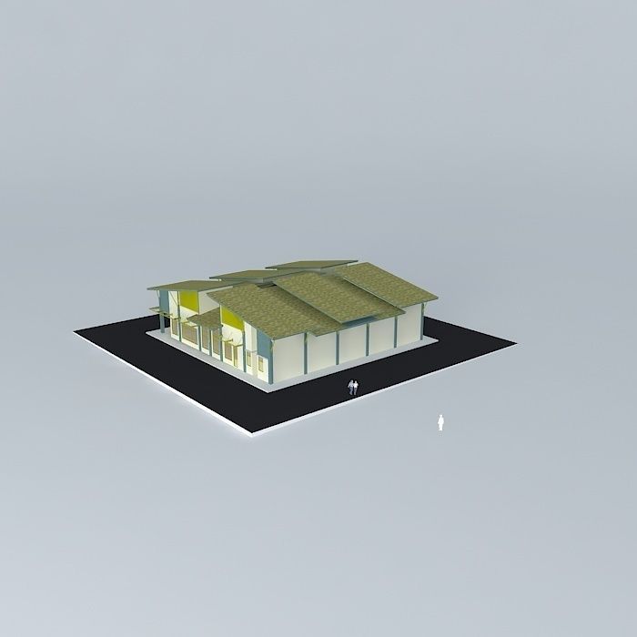 Cafeteria building with roof 3D model | CGTrader