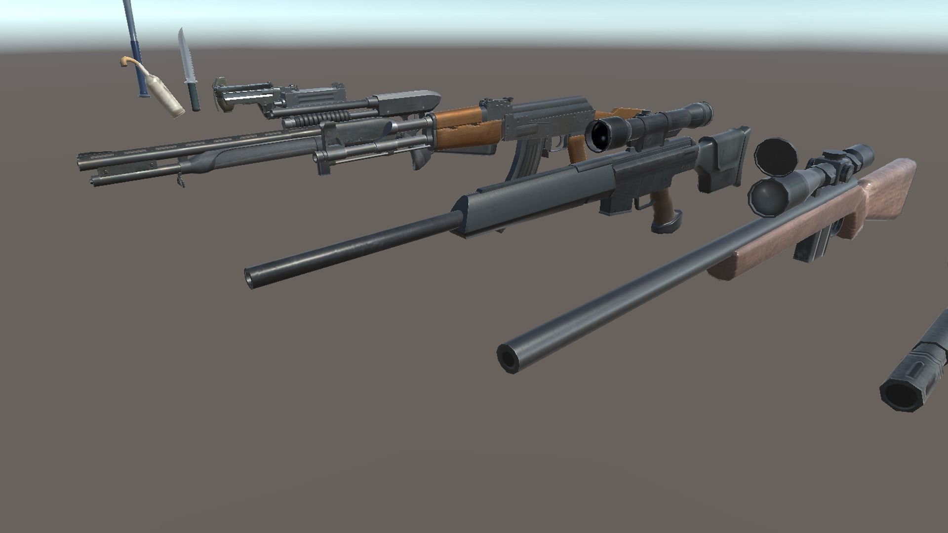 3D model Ak47 Bat Glock Grenade Knife M4 Molotov Pumpshot Shotgun Uzi ...