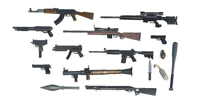 3D model Ak47 Bat Glock Grenade Knife M4 Molotov Pumpshot Shotgun Uzi ...