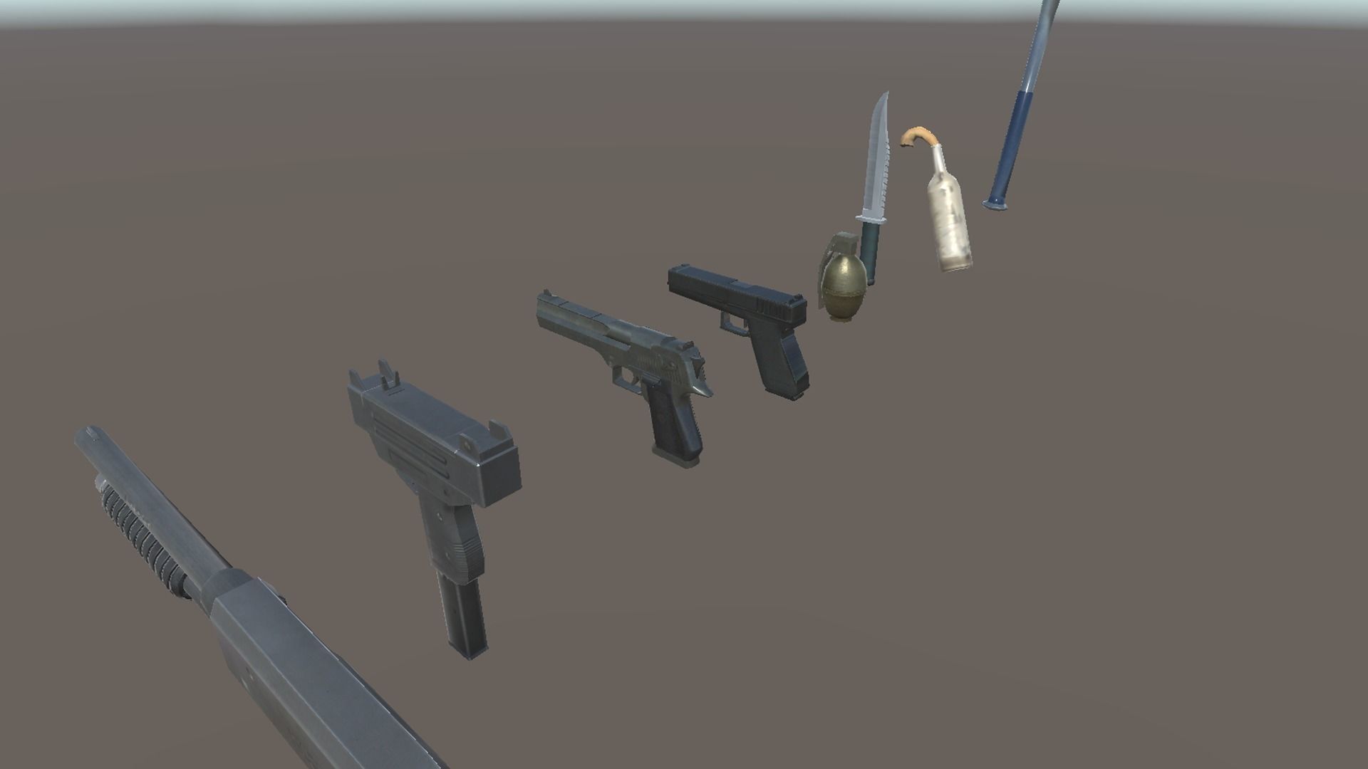 3D model Ak47 Bat Glock Grenade Knife M4 Molotov Pumpshot Shotgun Uzi ...