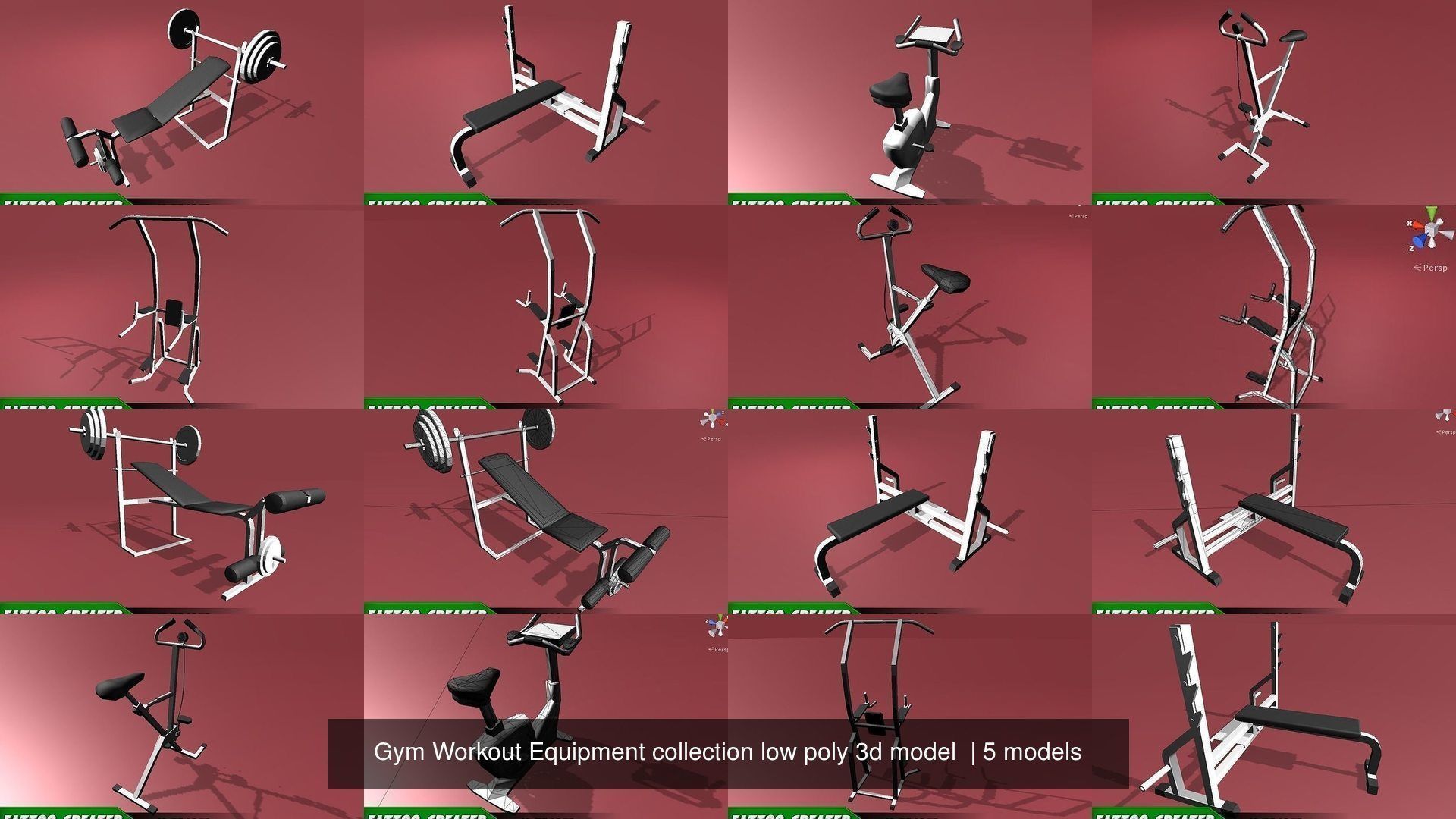 Gym Workout Equipment collection low poly 3d model