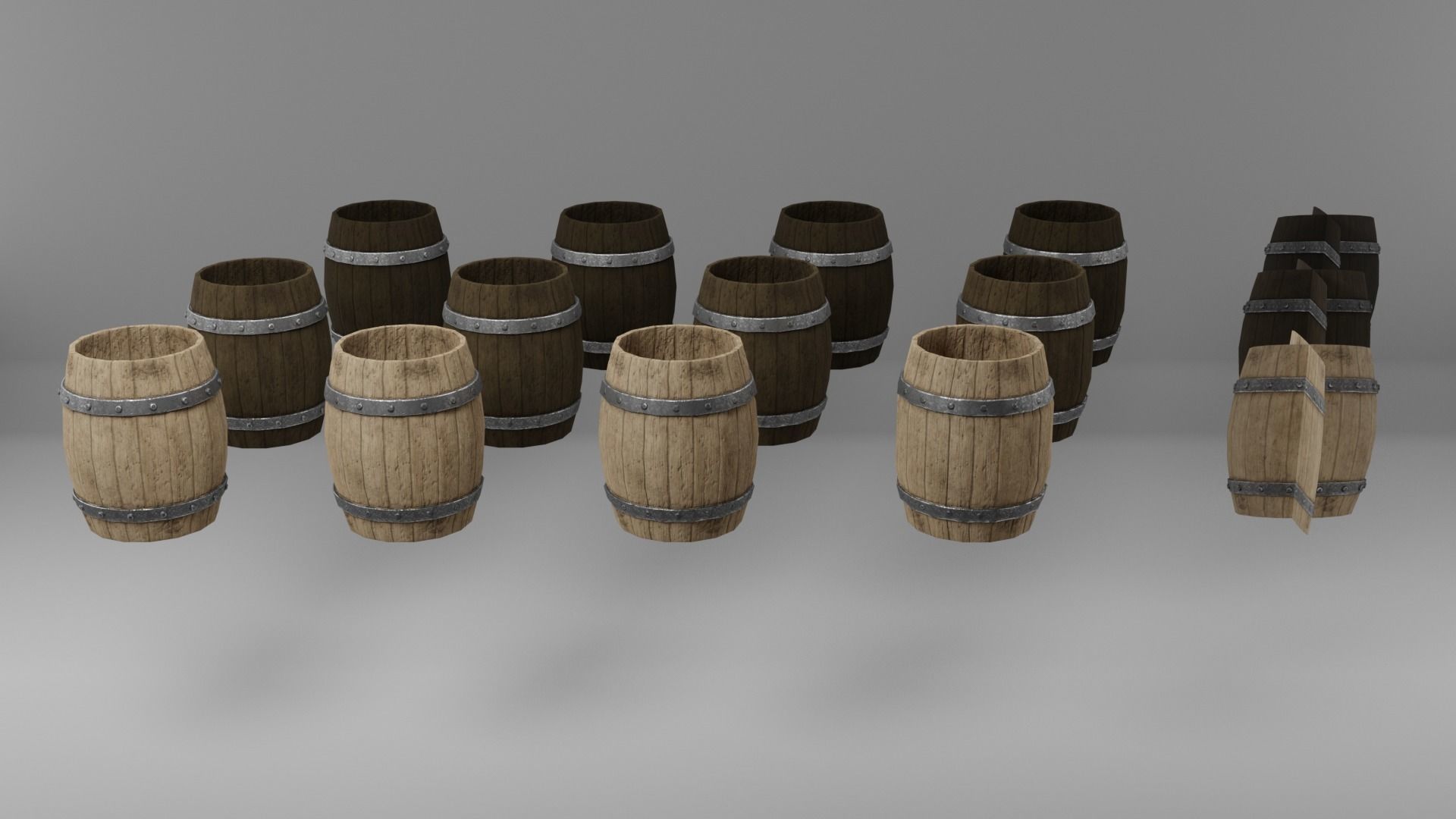 3D model Medieval Wooden Barrel with LODs and 3 color variations VR ...