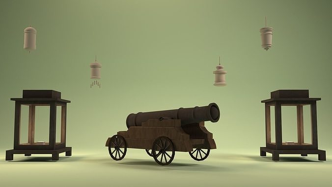 cannon and lanterns 3D model animated | CGTrader