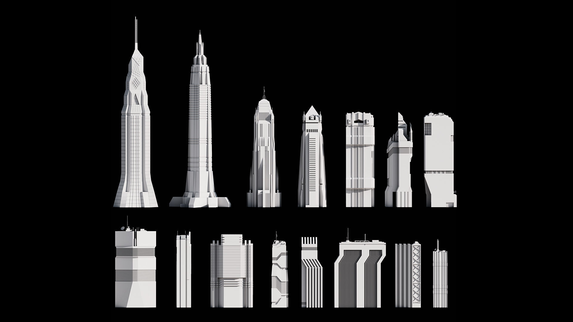 3D model Cyberpunk modern low poly sci-fi skyscrapers VR / AR / low ...