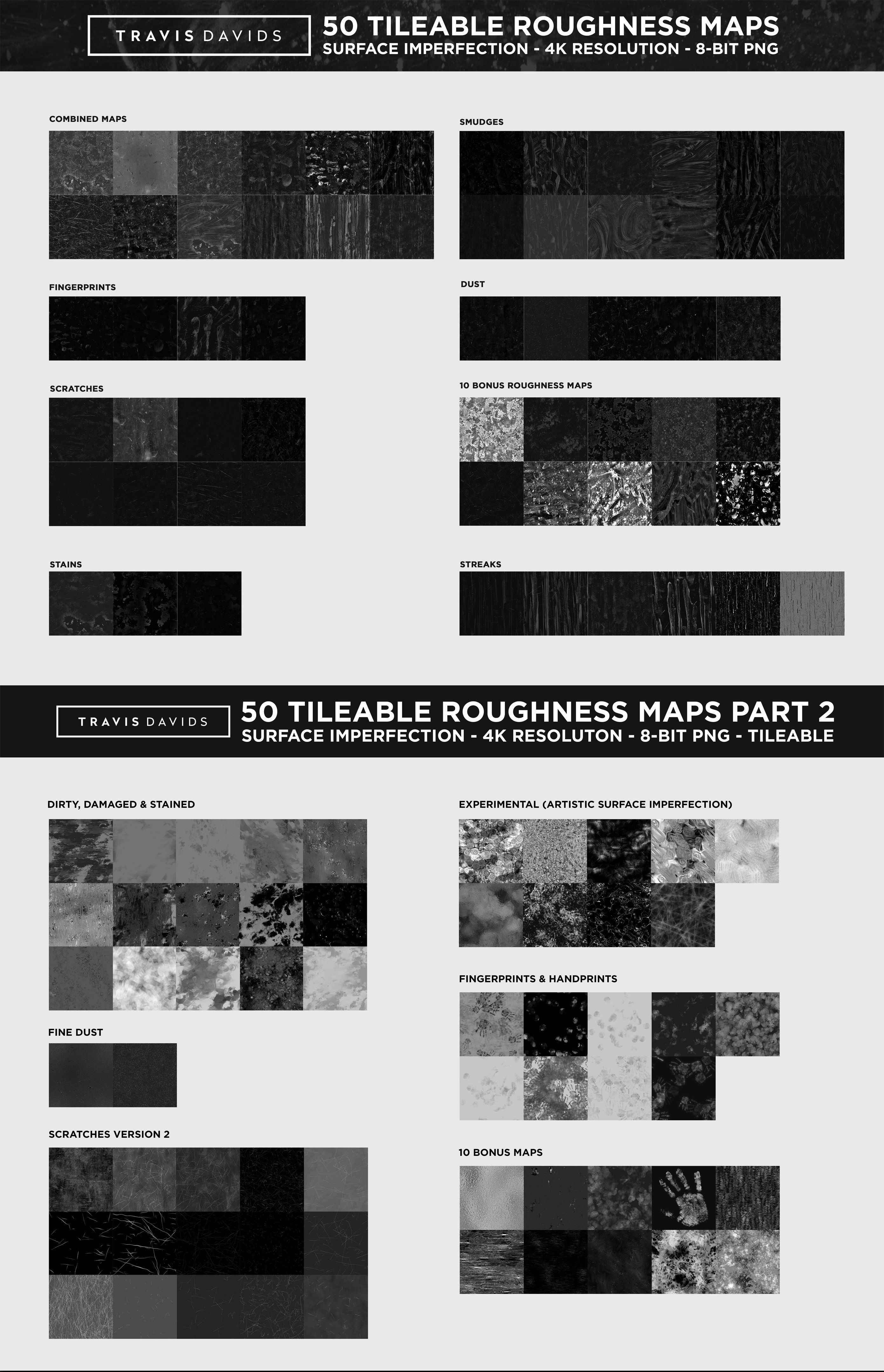 ULTIMATE PACK - 150 Tileable Roughness Maps - Part 1 And 2 Texture ...