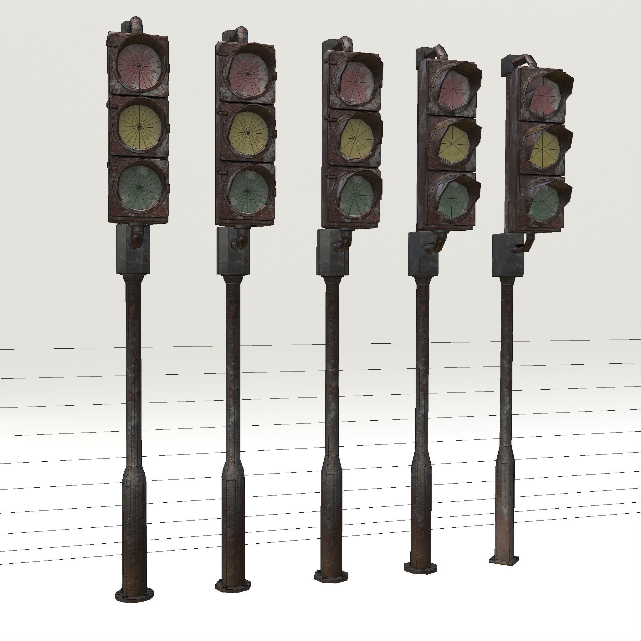 3D model Game-ready rusty postapo retro traffic lights - Unity - UE4 VR ...
