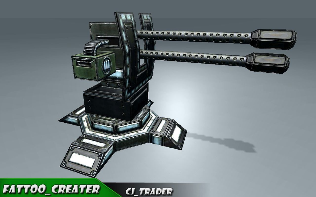 3D model Lowpoly Mobile turret machine gun animated rig 3d model VR ...