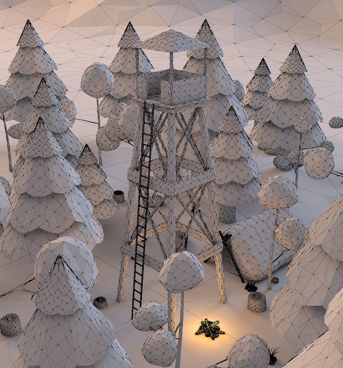 Low Poly Forest Campfire 3D model | CGTrader