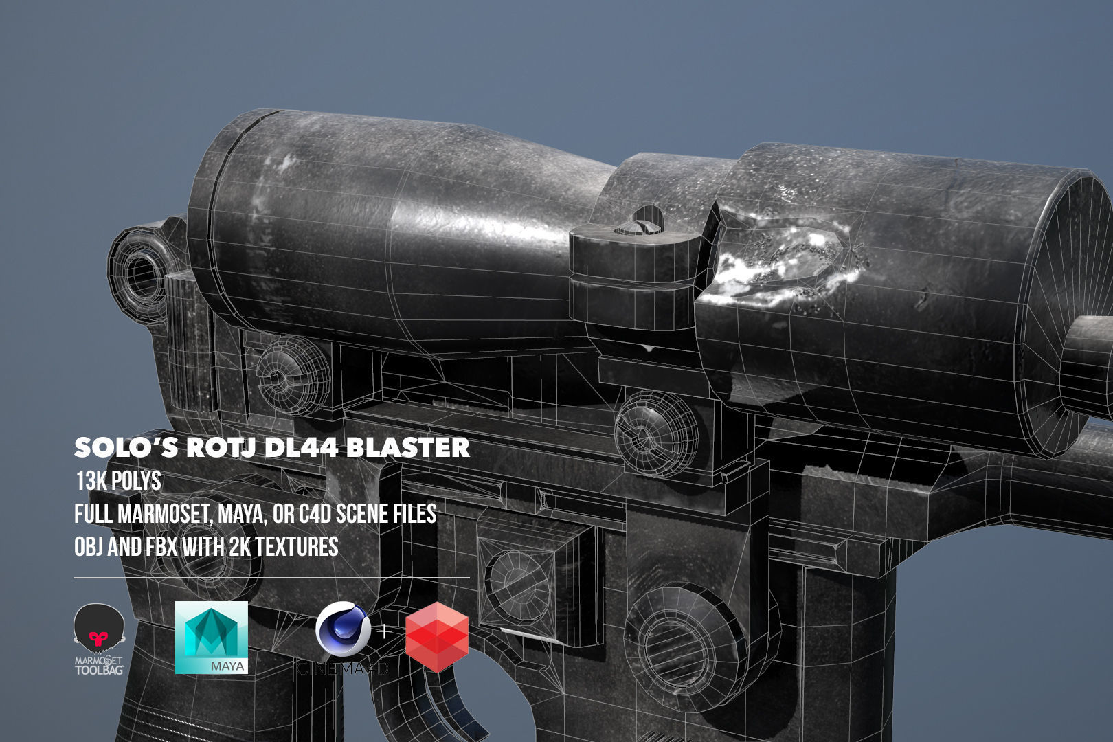 3D model DL44 Blaster based on Original Star Wars ROTJ Prop VR / AR ...