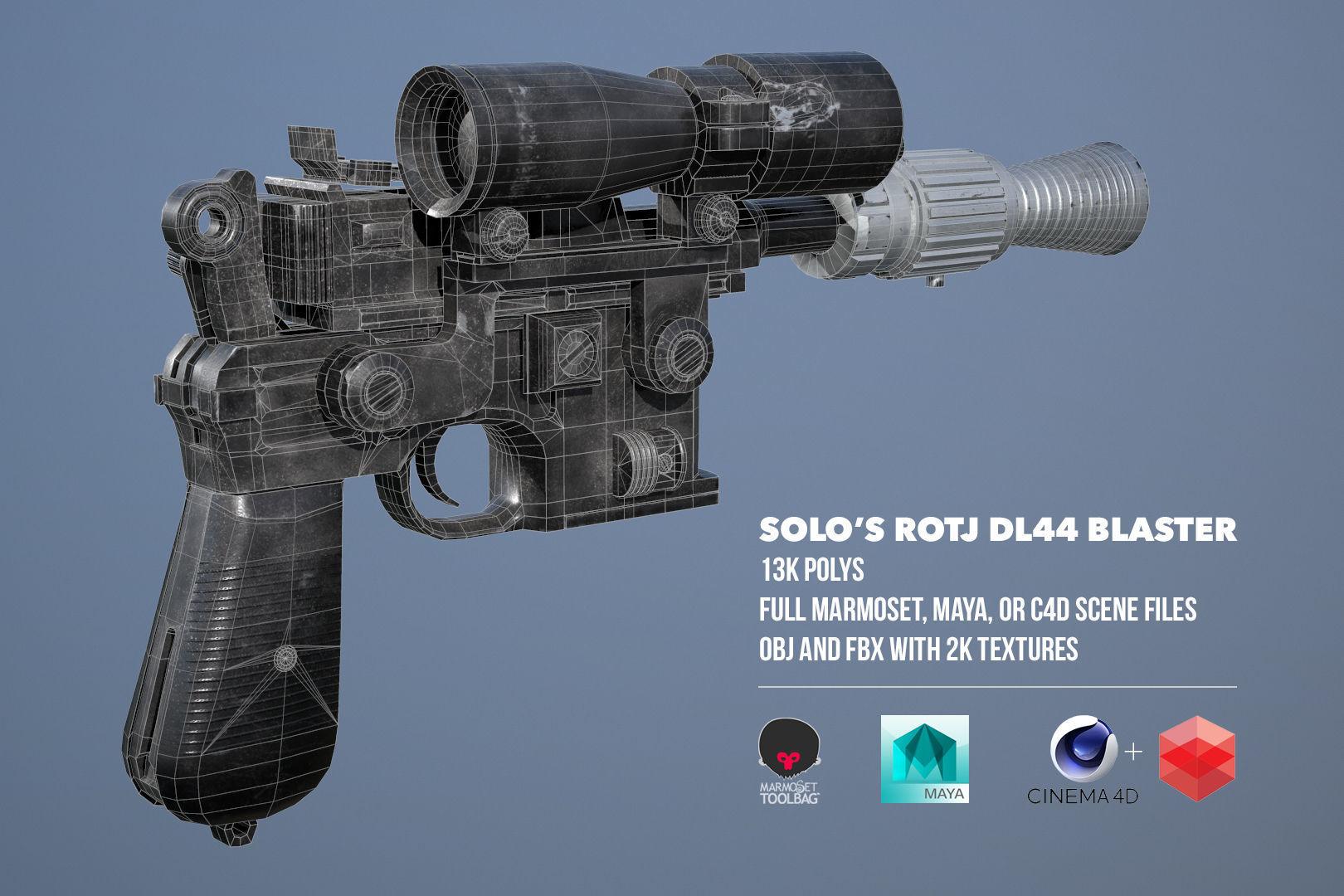 3D model DL44 Blaster based on Original Star Wars ROTJ Prop VR / AR ...