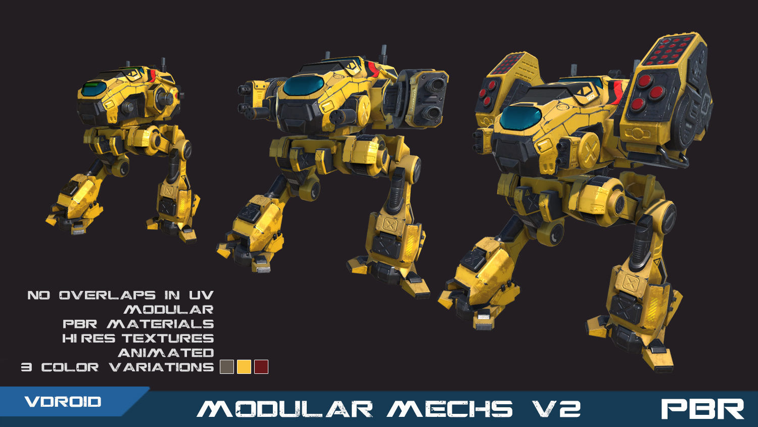 3D model PBR Modular Mechs v2 VR / AR / low-poly rigged animated | CGTrader
