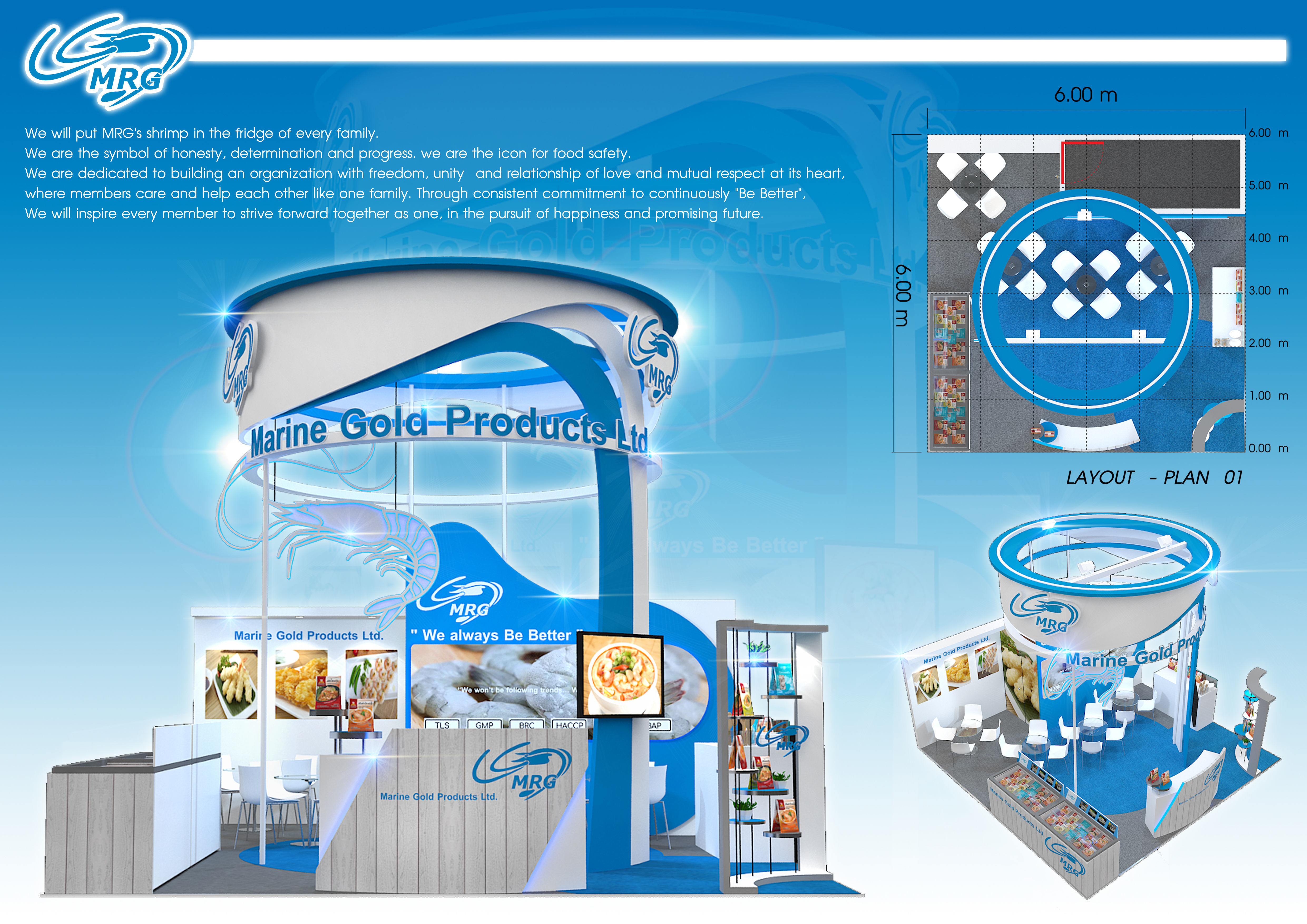 3D model Booth Marine Gold design size 6 X 6 m 36sqm VR / AR / low-poly ...