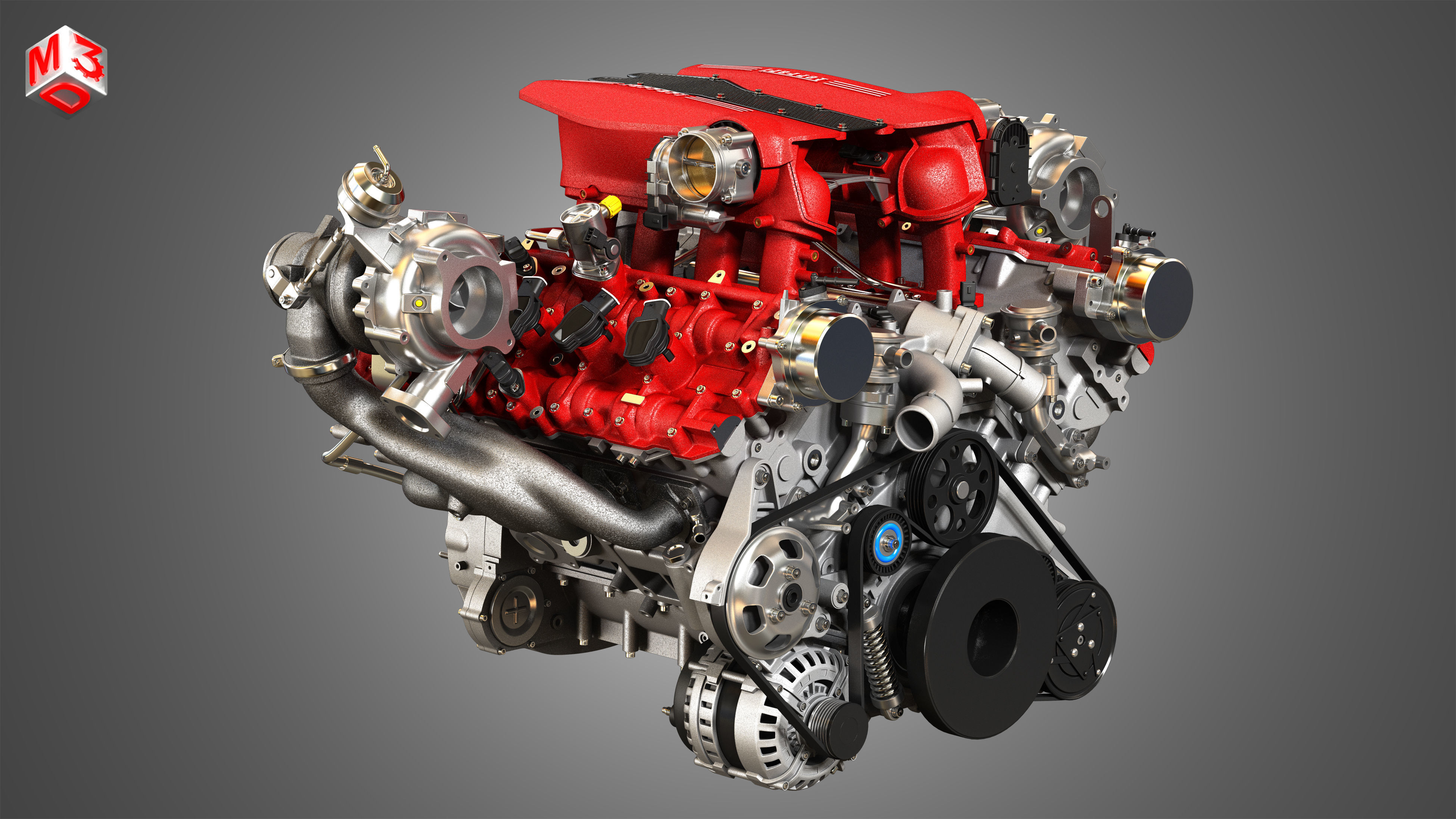 488 GTB Engine - V8 Twin Turbo Engine 3D model | CGTrader