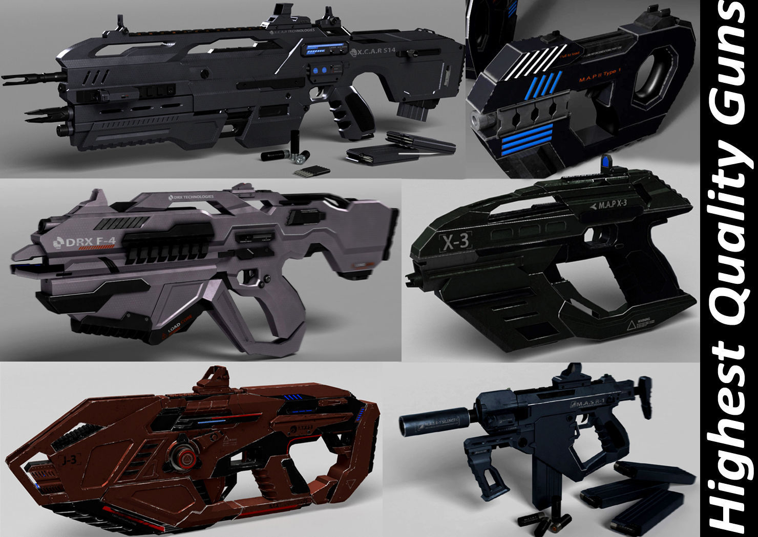 Sci Fi Guns collection VR / AR / low-poly | CGTrader