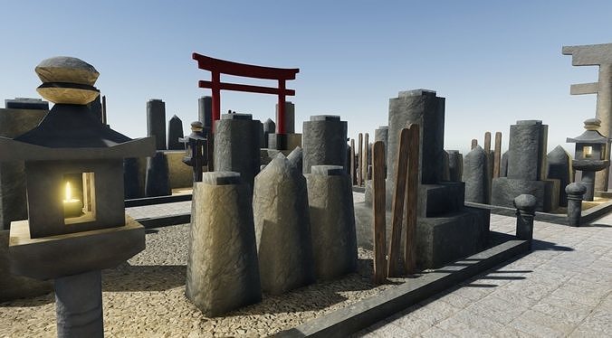 3D model Japanese Graveyard VR / AR / low-poly | CGTrader