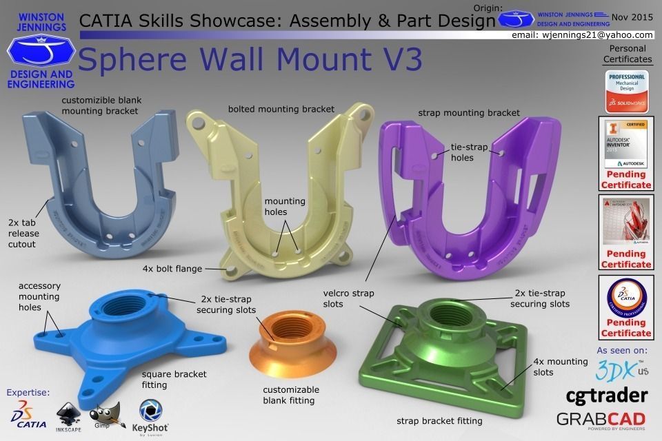 Sphere Wall Mount V3 free 3D model | CGTrader