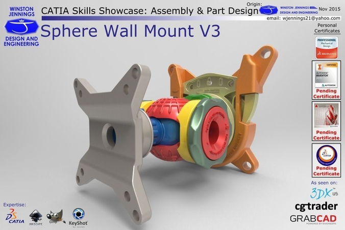 Sphere Wall Mount V3 free 3D Model STL STP - CGTrader.com