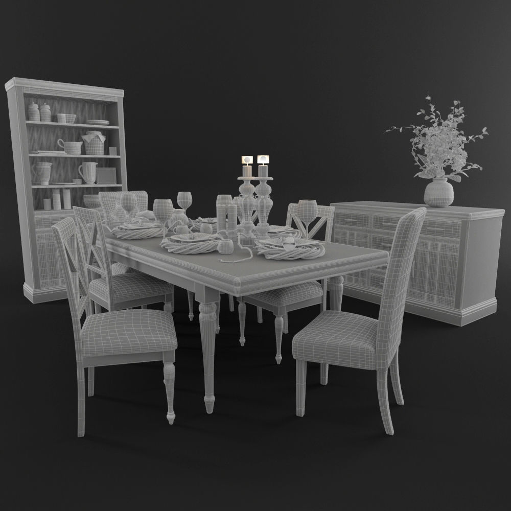 Dining Table Table Setting 3D model | CGTrader