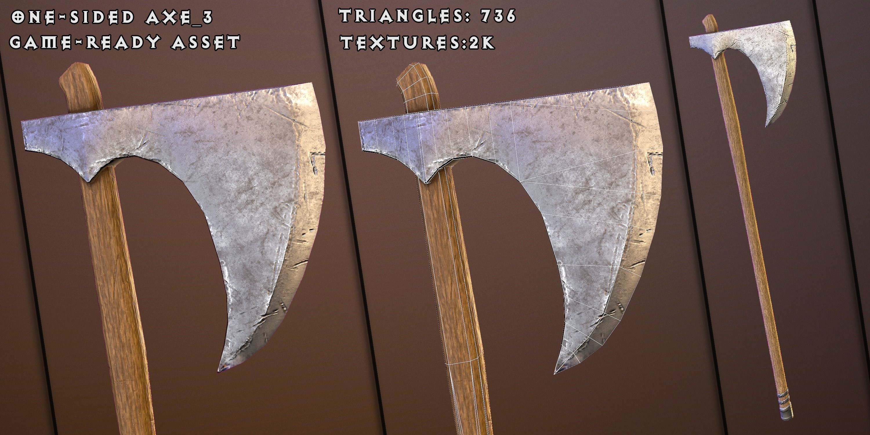 3D model Medieval one-sided axes pack VR / AR / low-poly | CGTrader