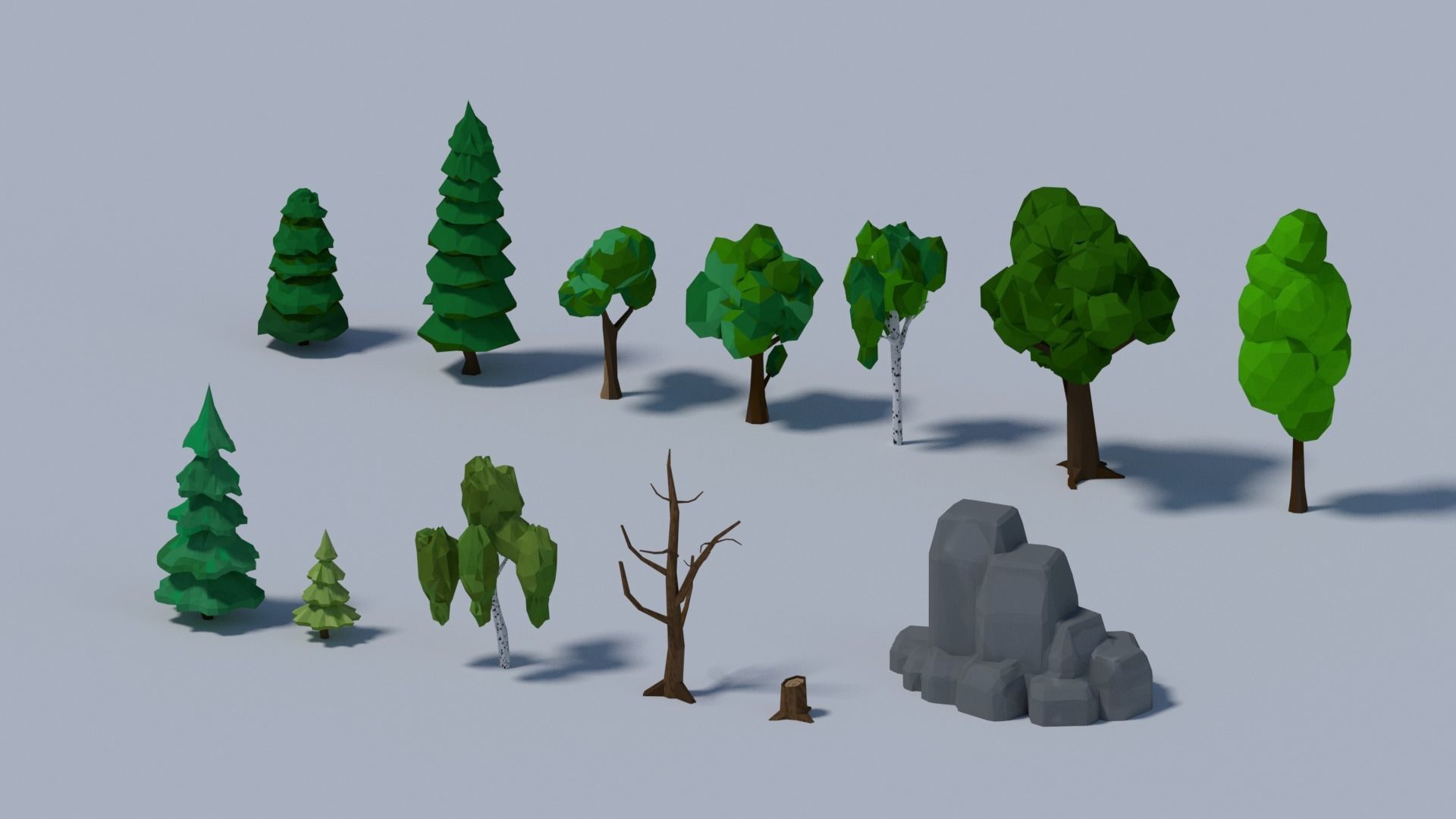 Low-poly trees set of and rocks free VR / AR / low-poly 3D model | CGTrader