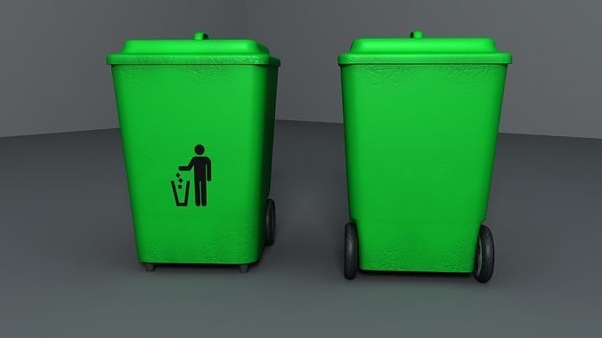 3D model Low Poly Dustbin model garbage can on wheels VR / AR / low ...
