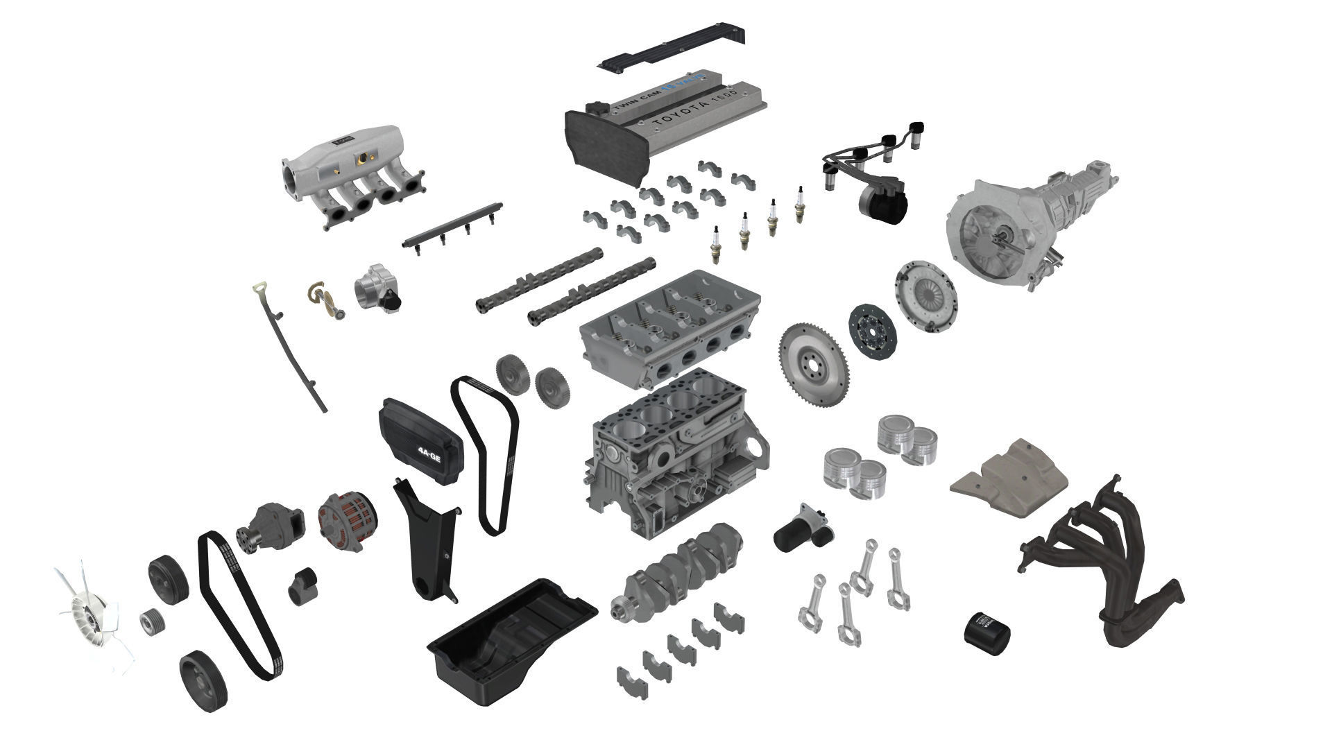 3D model Toyota 4AGE Bluetop engine VR / AR / low-poly | CGTrader